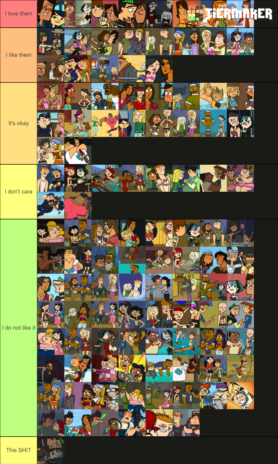 118 Total Drama Ships Tier List (Community Rankings) - TierMaker