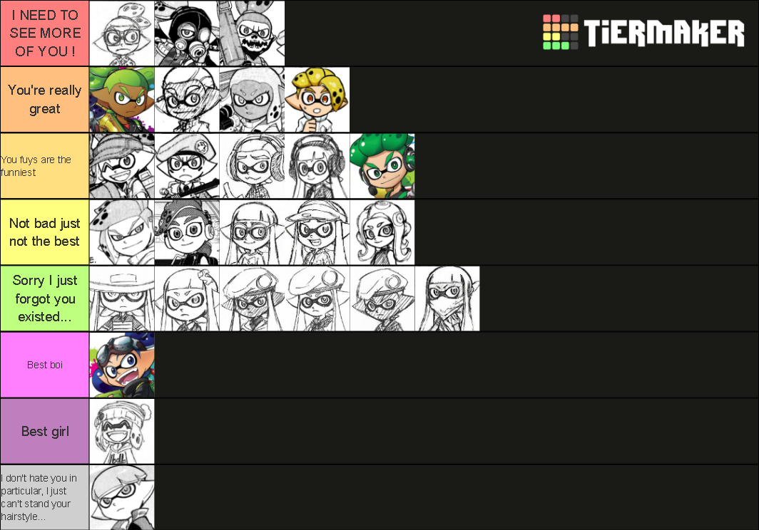 Coroika/Splatoon Characters Tier List (Community Rankings) - TierMaker