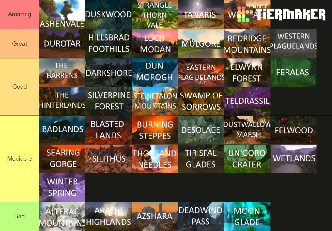 World Of Warcraft Classic Zones Tier List Community Rankings Tiermaker 5782