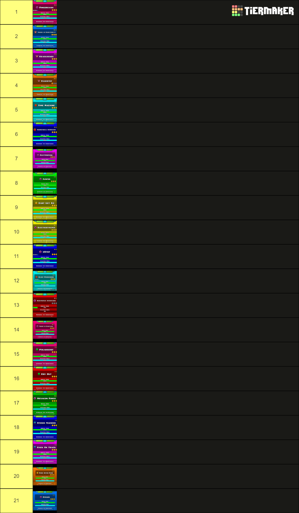 Recent Geometry Dash Tier Lists - TierMaker