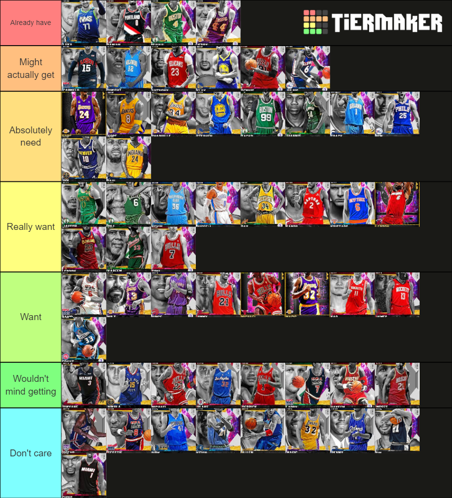 Every single nba2k21 invincible cards and Goat cards Tier List ...