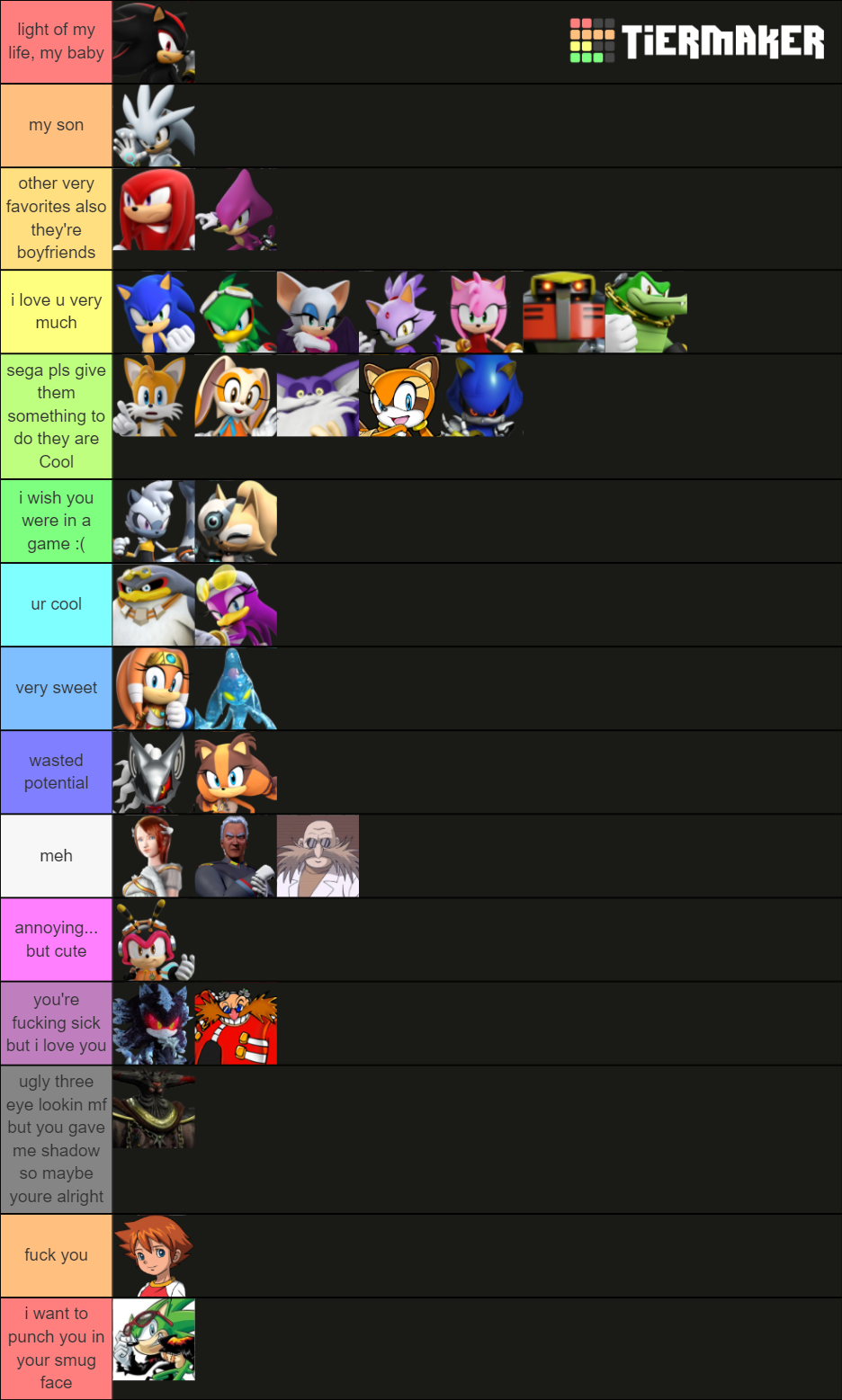 sonic character Tier List (Community Rankings) - TierMaker