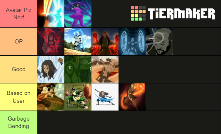 Avatar Bending Elements ATLA LOK Tier List (Community Rankings) - TierMaker