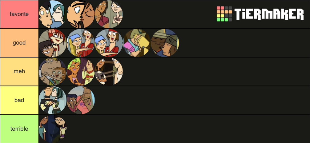 Total drama ships (actual ships in the show) Tier List (Community Rankings) - TierMaker