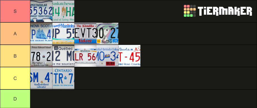 Canadian License Plates Tier List (Community Rankings) - TierMaker