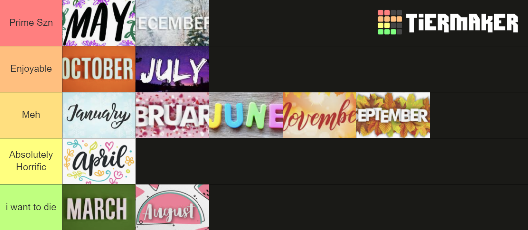 Months of the Year Tier List (Community Rankings) - TierMaker