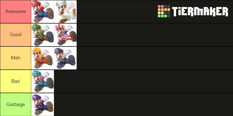 Mario Alternate Costumes Tier List (Community Rankings) - TierMaker