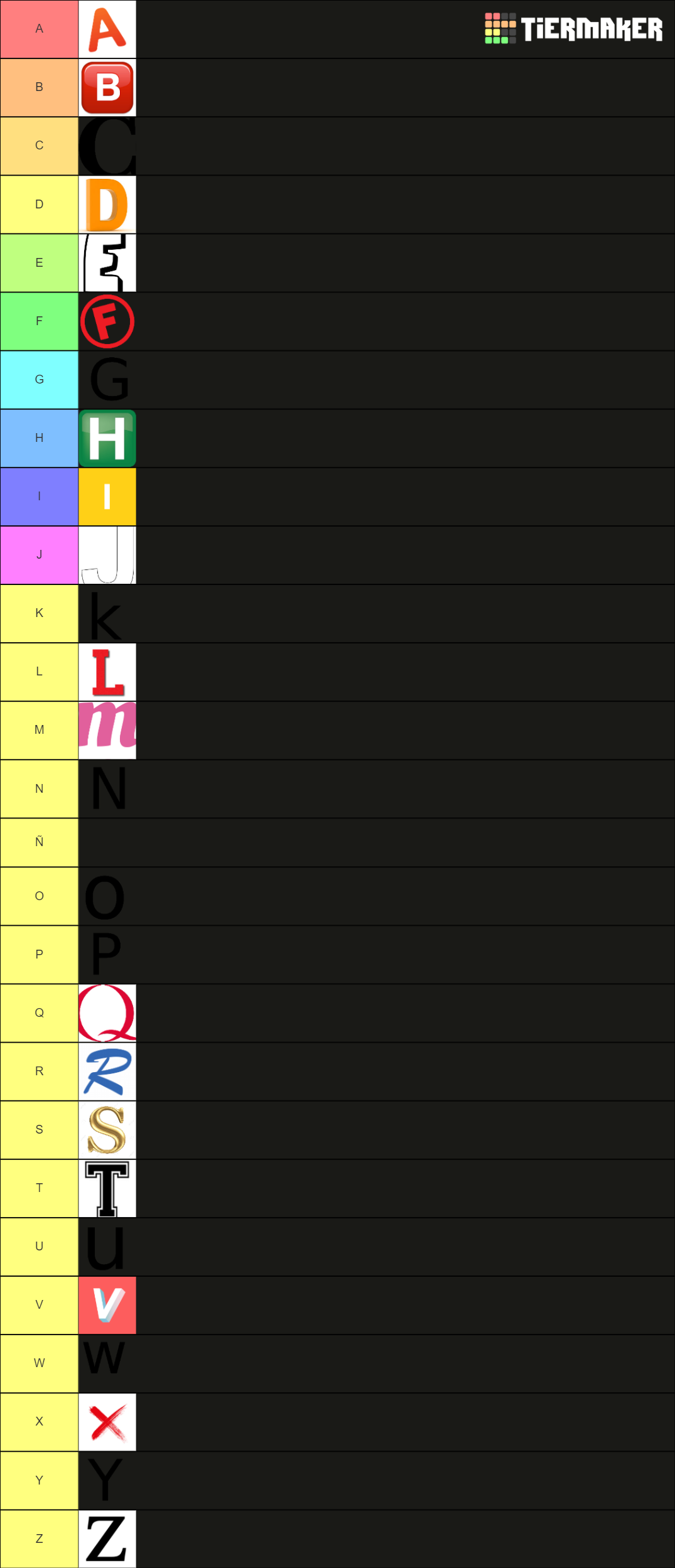 Letters Tier List (Community Rankings) - TierMaker