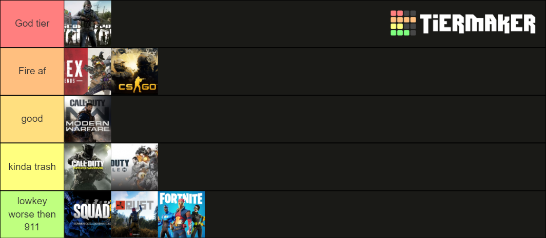 Fps games Tier List (Community Rankings) - TierMaker