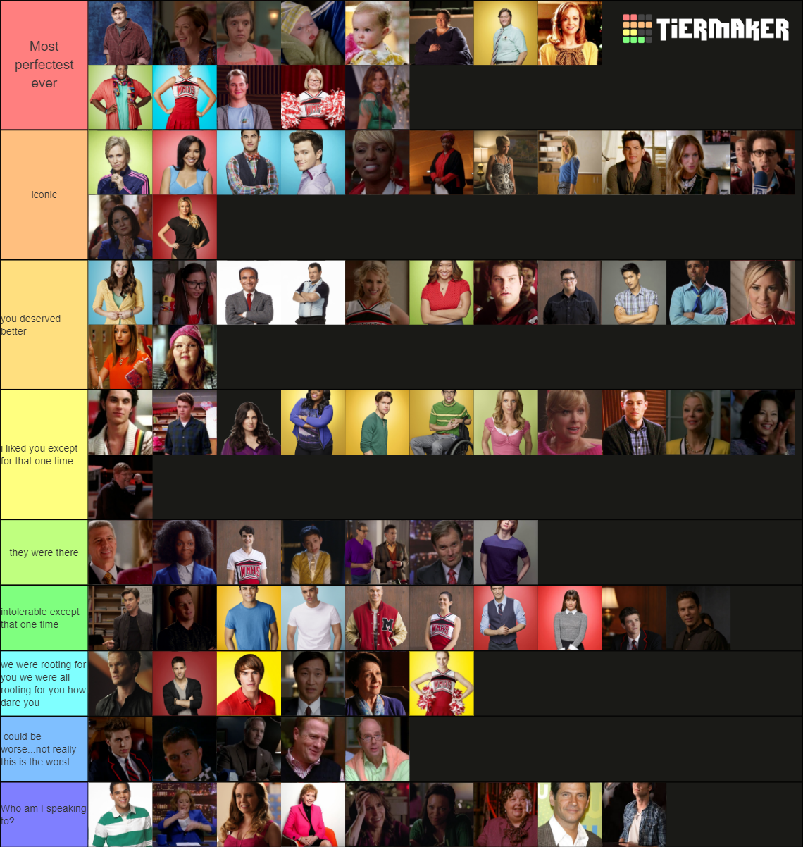 ALL glee characters Tier List (Community Rankings) - TierMaker