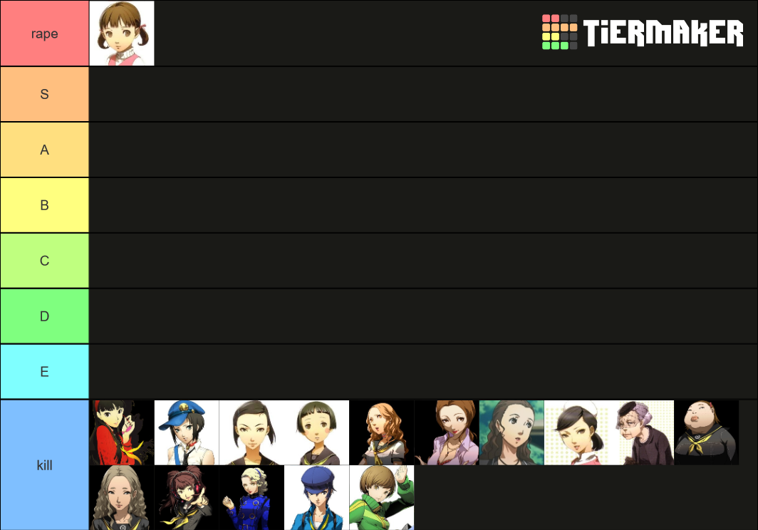 Persona 4 Golden Ultimate Waifu Tier List (Community Rankings) - TierMaker Persona 4 Golden Ultimate Waifu Tier List (Community Rankings) - TierMaker
