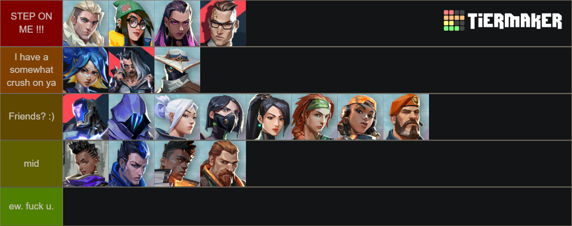 Smash Or Pass Valorant Up To Fade Tier List Community Rankings Tiermaker