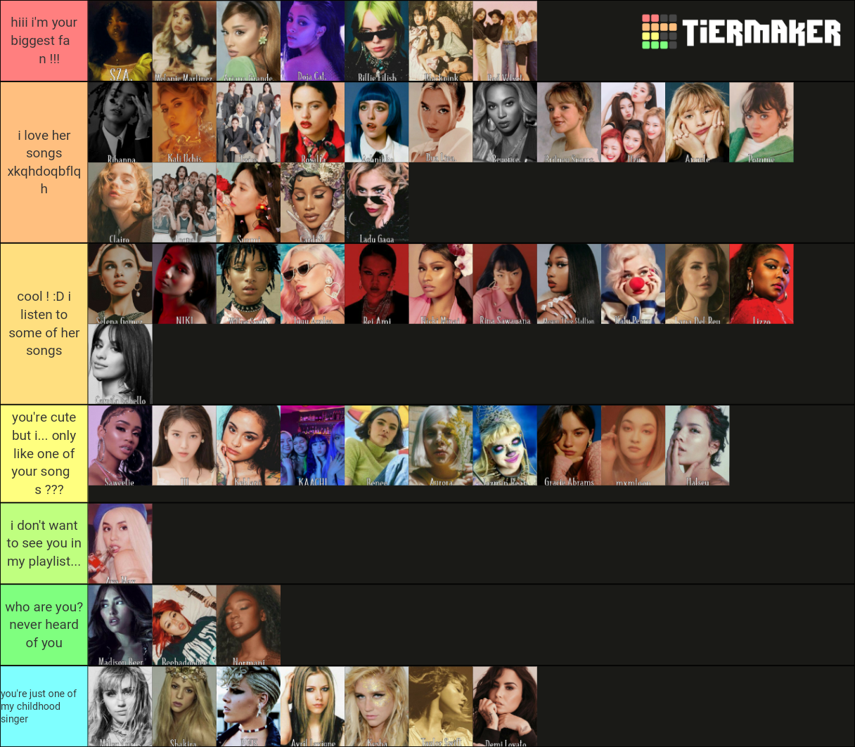 female singers/rappers Tier List (Community Rankings) - TierMaker