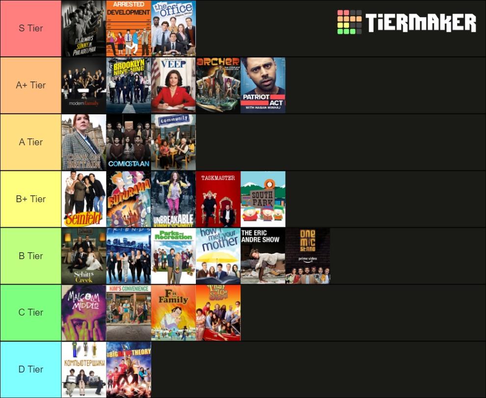 Sitcoms & Reality Comedy Tier List (Community Rankings) - TierMaker