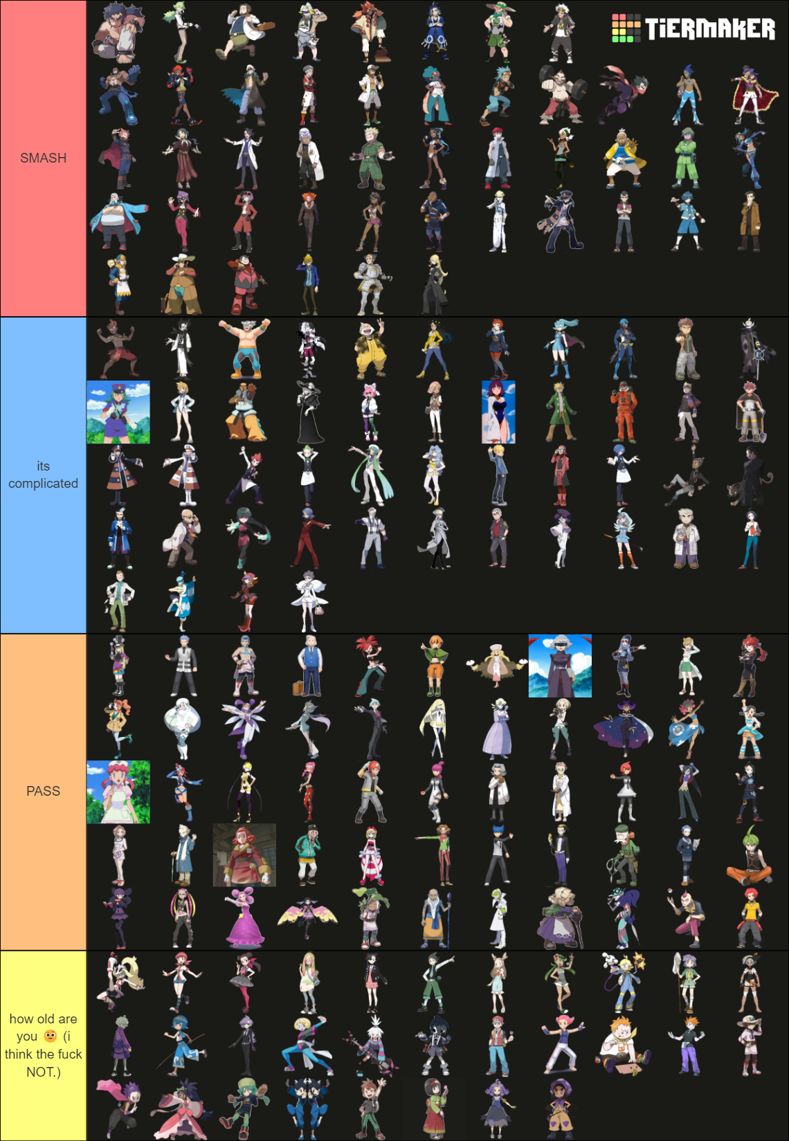 Smash or Pass Pokemon Trainer Edition Tier List (Community Rankings) - TierMaker