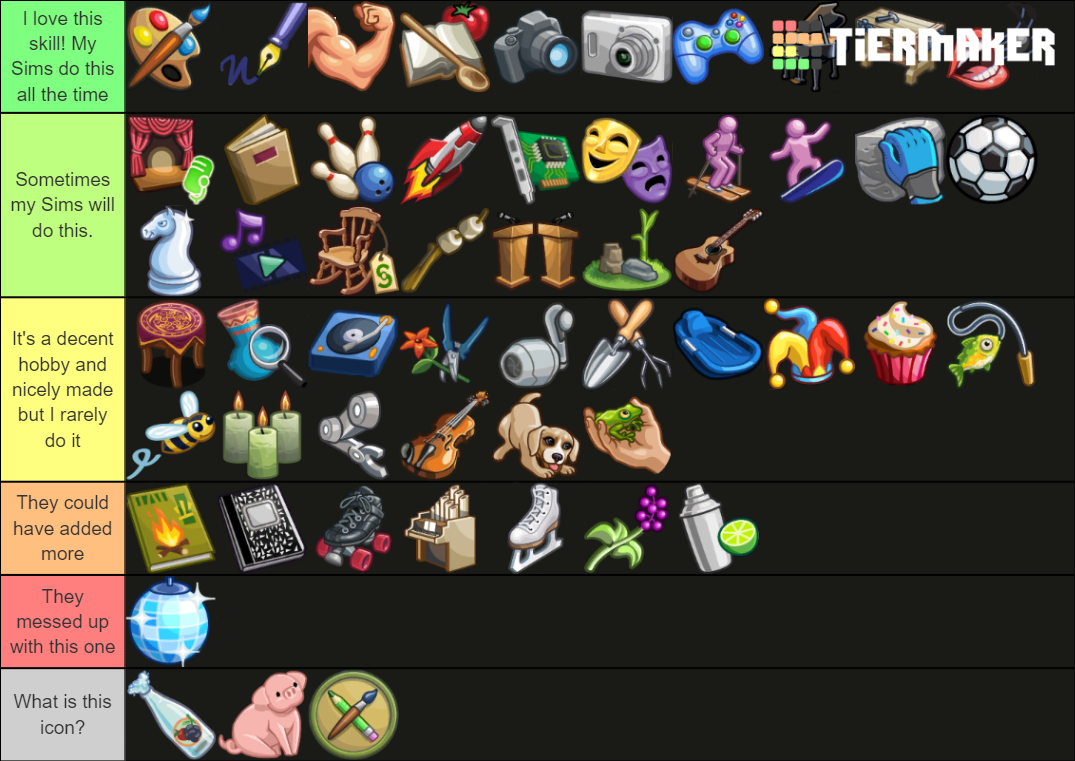 all sims 4 hobbies Tier List (Community Rankings) - TierMaker