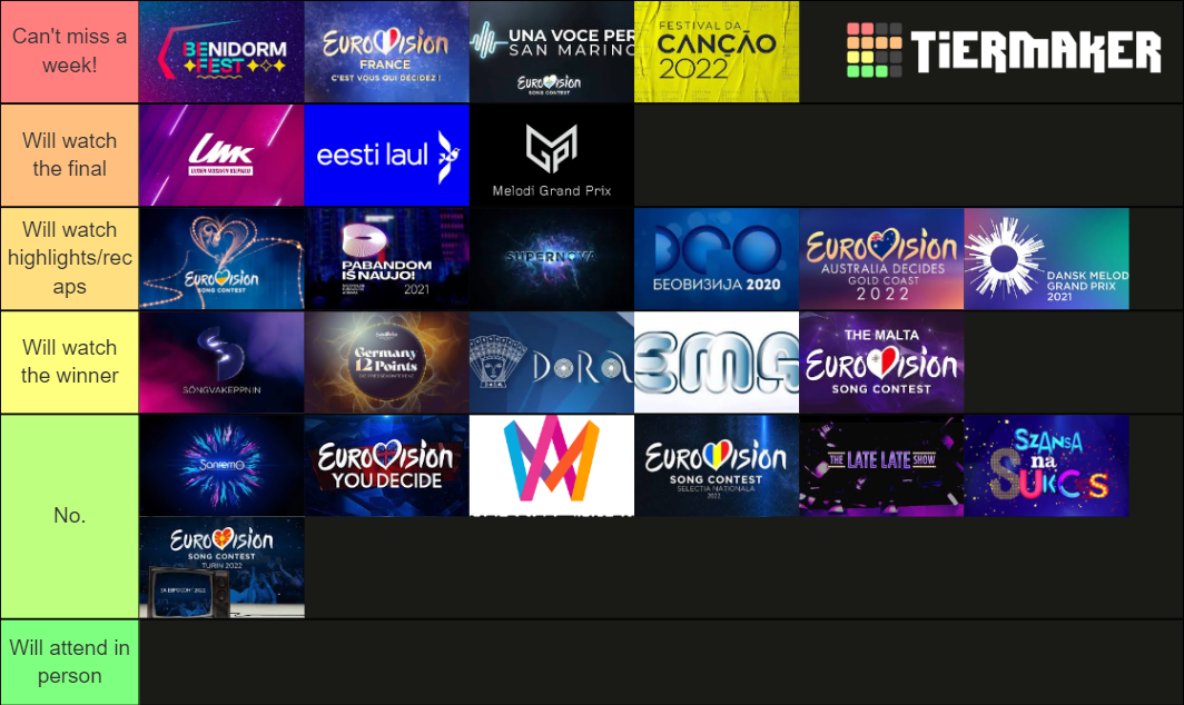 Eurovision National Finals Tier List (Community Rankings) - TierMaker