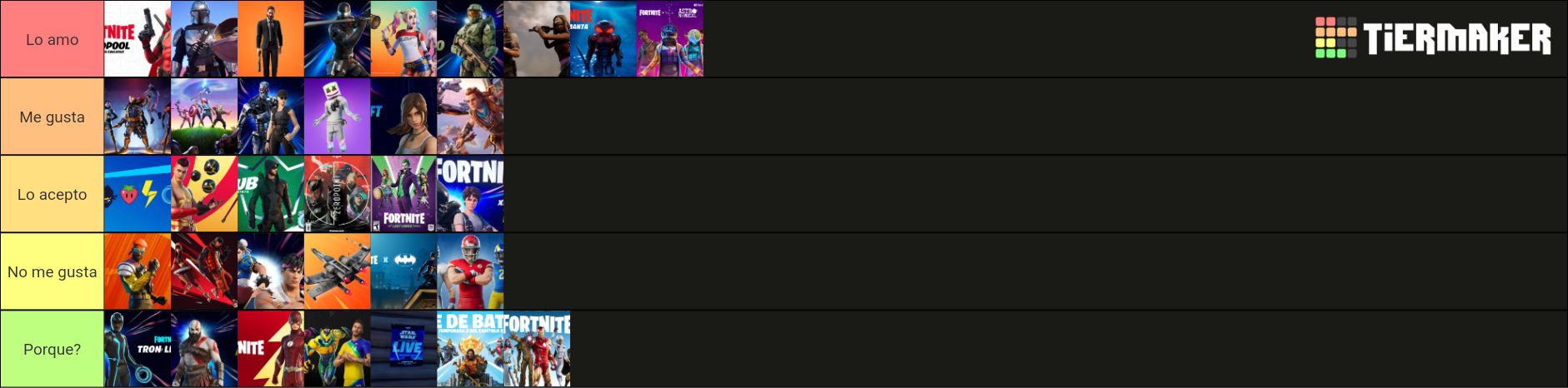 Fortnite collabs ranking Tier List (Community Rankings) - TierMaker