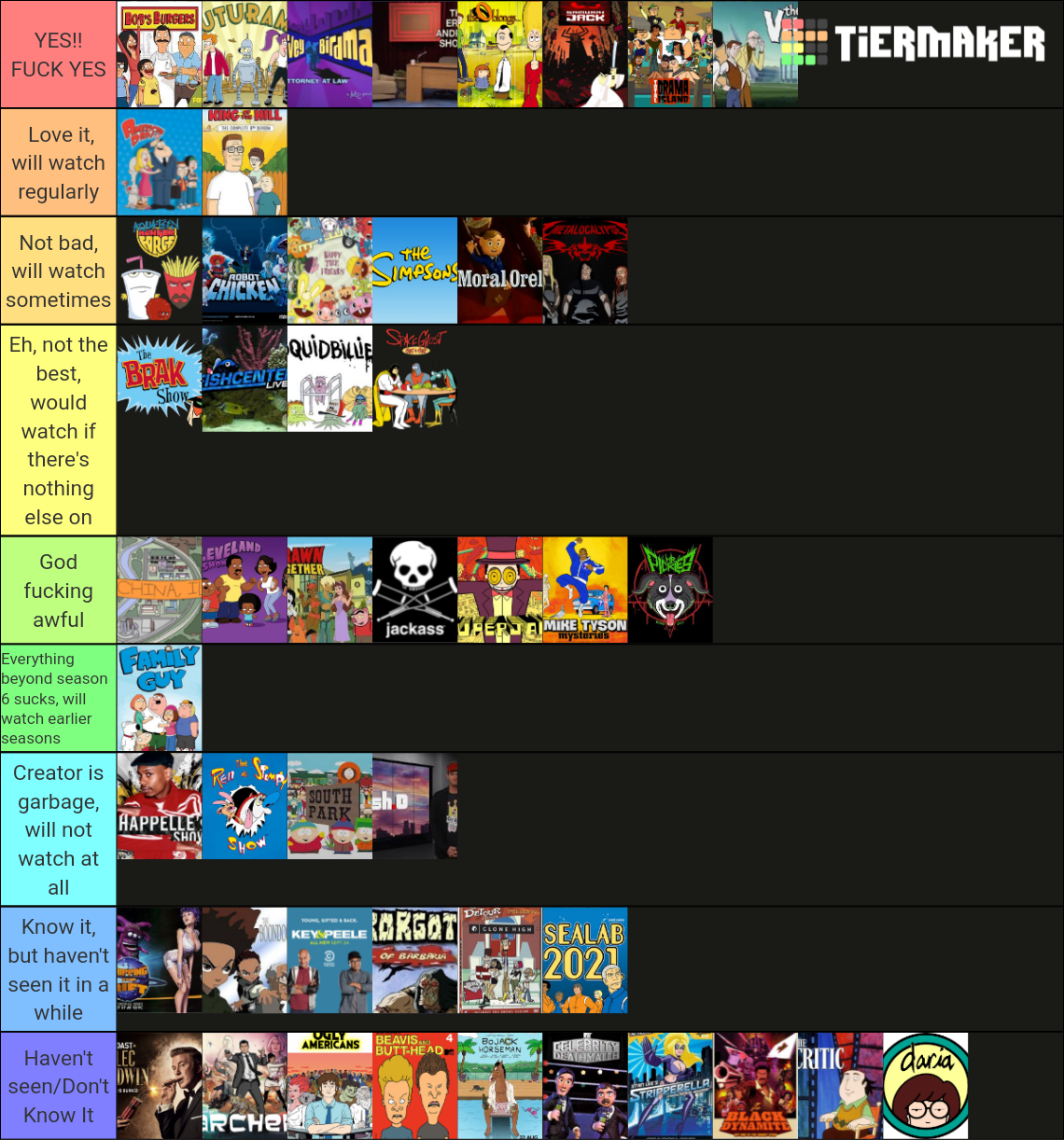 Adult Comedy Shows/Cartoons Tier List (Community Rankings) - TierMaker