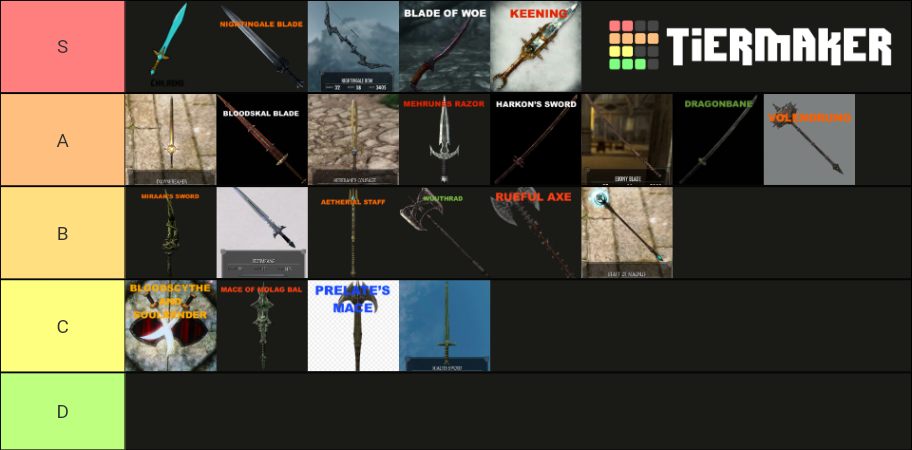 Skyrim Unique Weapons (76 of them) Tier List (Community Rankings ... Skyrim Unique Weapons (76 of them) Tier List (Community Rankings ...