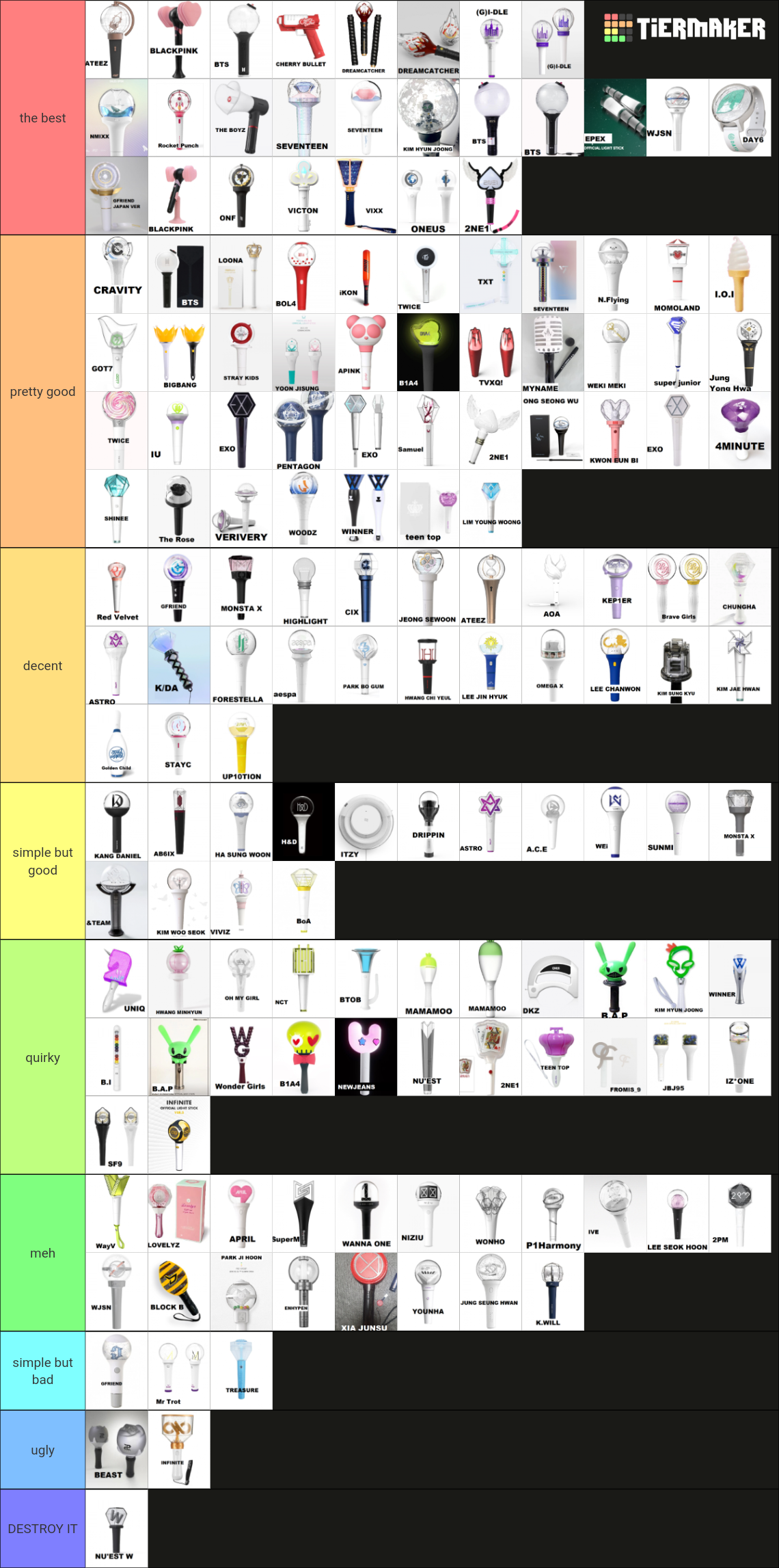 Every KPOP lightstick with group and soloist names Tier List (Community ...