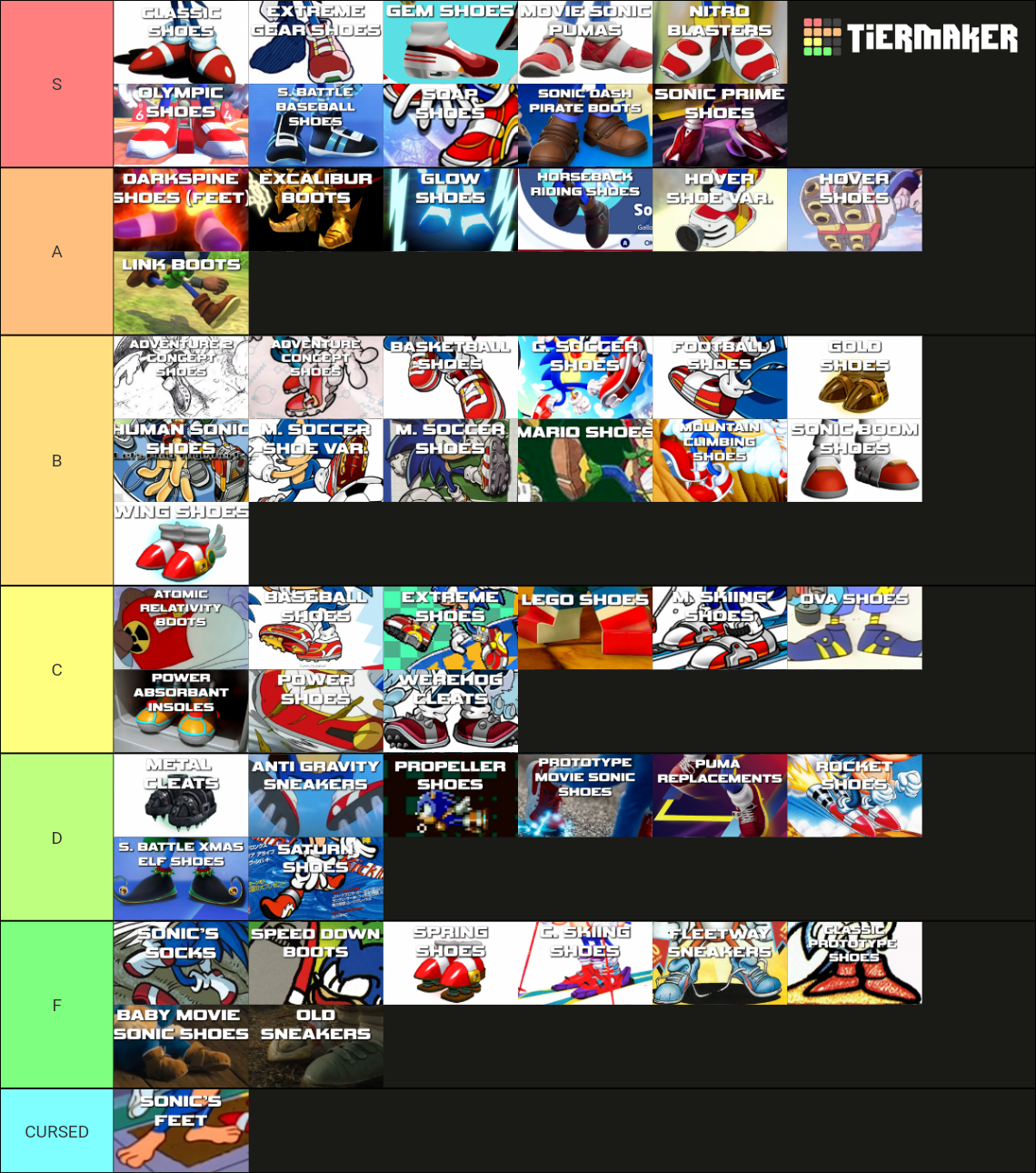 Sonic Shoes Tier List (Community Rankings) - TierMaker
