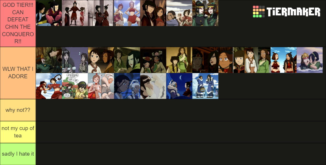 ATLA sapphic ships Tier List (Community Rankings) - TierMaker