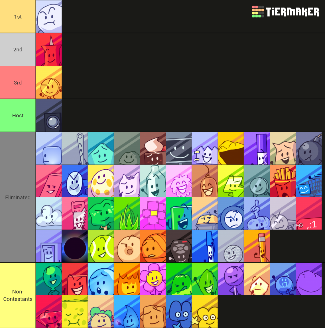 BFDI Characters all Seasons With BFB 17 22 Voting Icons Tier List
