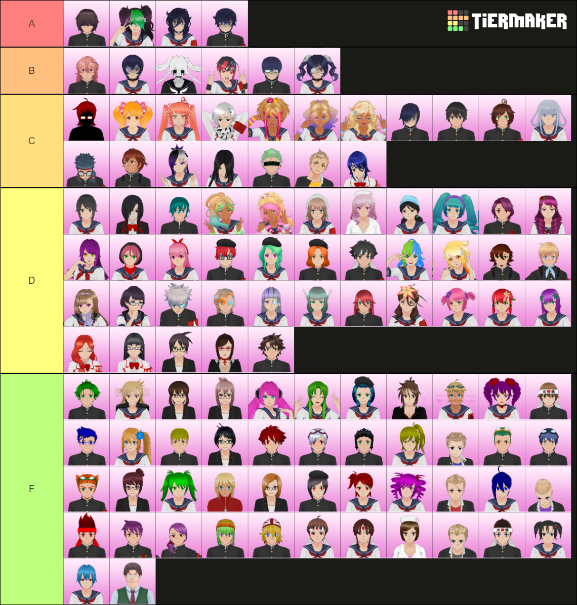 Yandere Simulator Characters Tier List (Community Rankings) - TierMaker