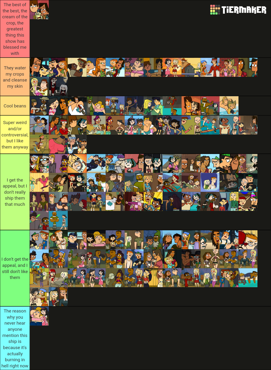 118 Total Drama Ships Tier List (Community Rankings) - TierMaker