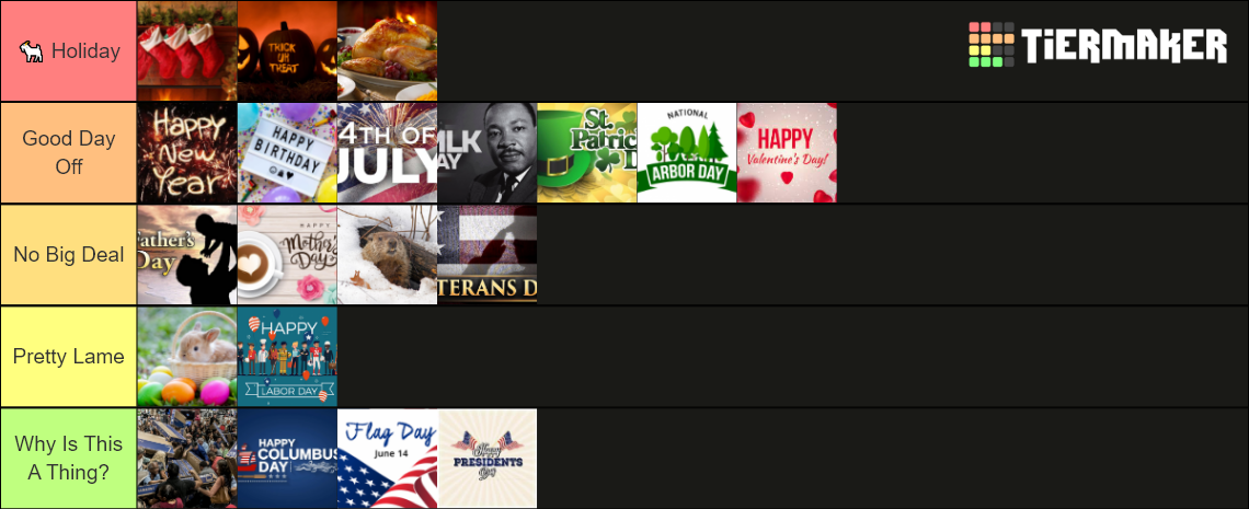BEST HOLIDAYS Tier List (Community Rankings) - TierMaker