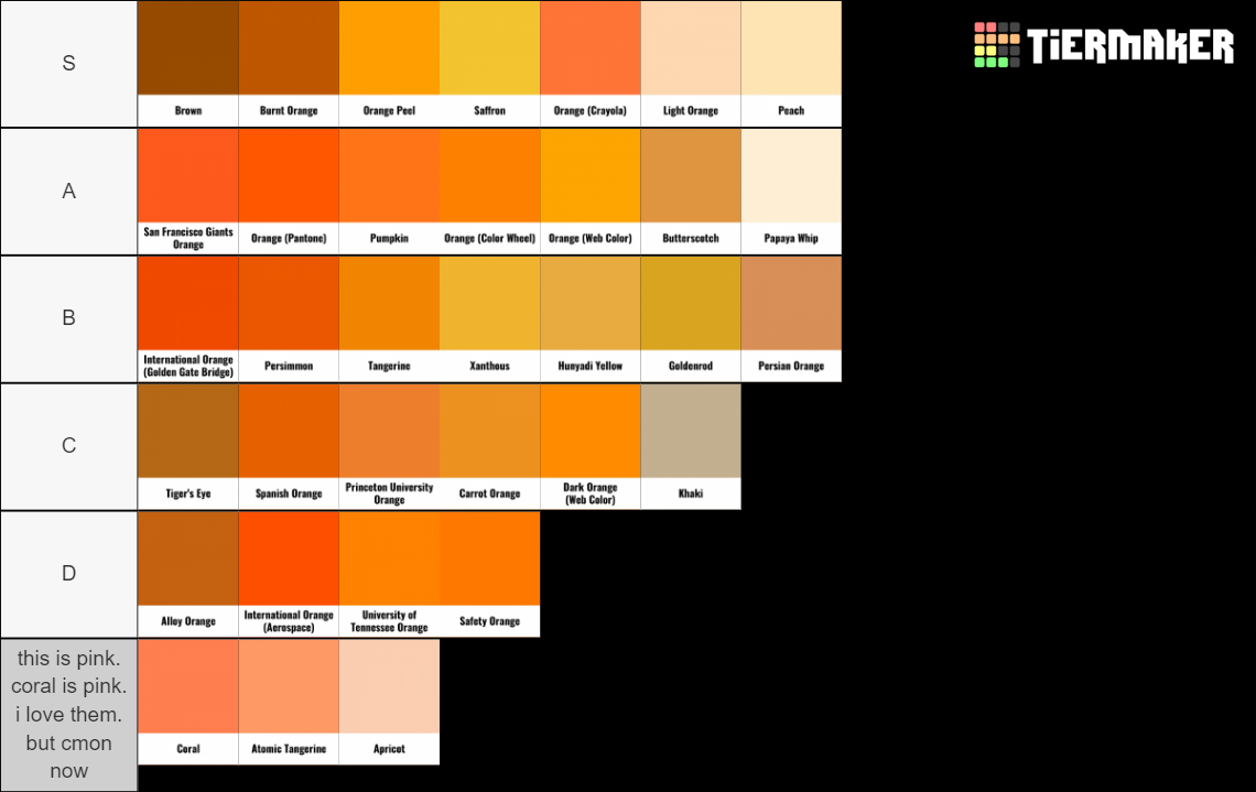 shades of orange Tier List (Community Rankings) - TierMaker