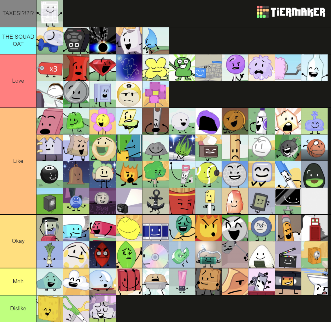 BFDI/BFB/TPOT Characters Tier List (Community Rankings) - TierMaker