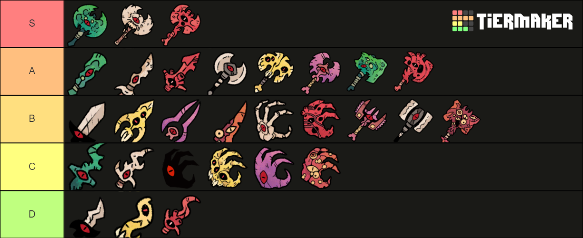 Cult of the lamb weapons Tier List (Community Rankings) - TierMaker