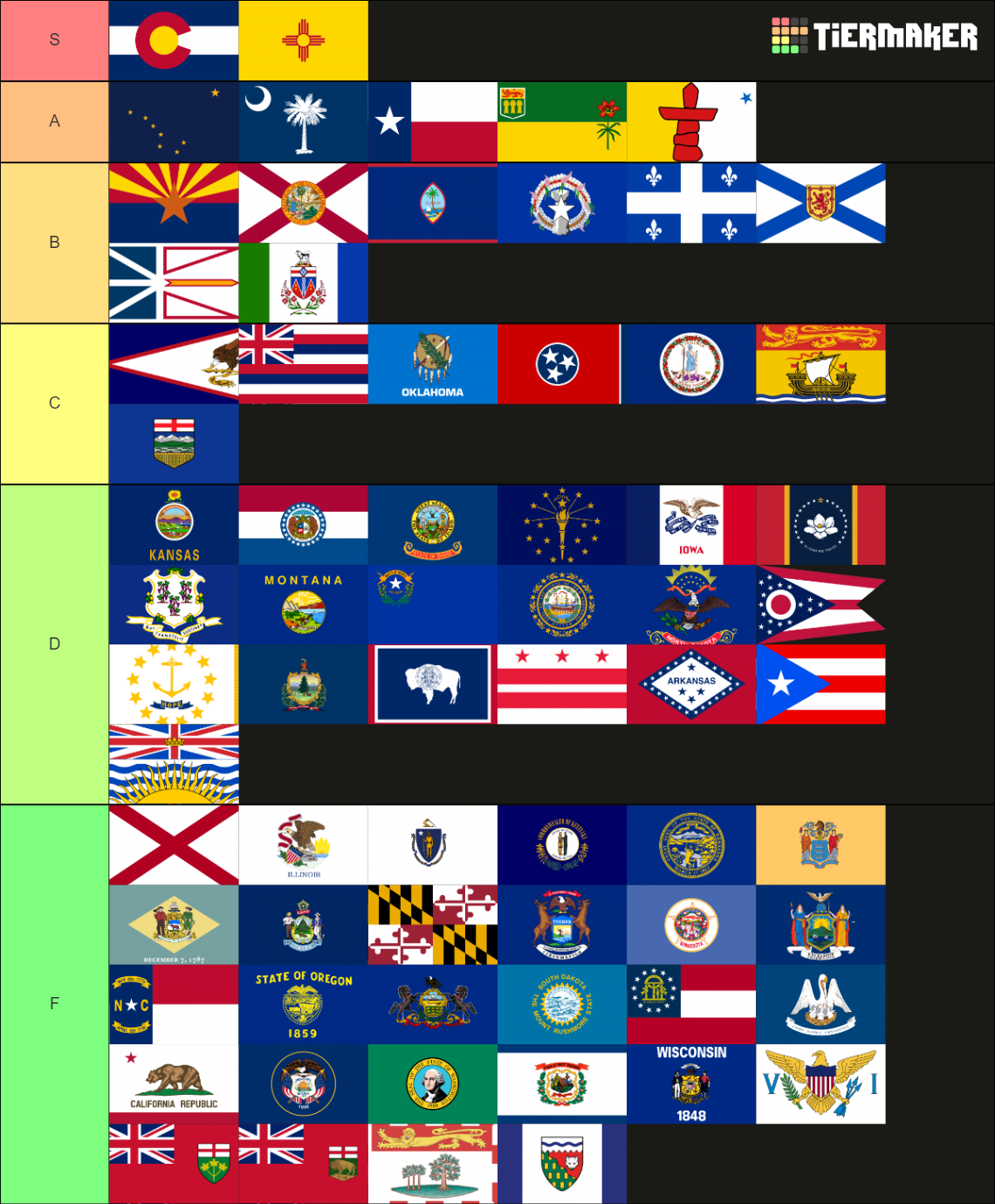 US & Canadian State/Provincial & Territorial Flags Tier List (Community ...