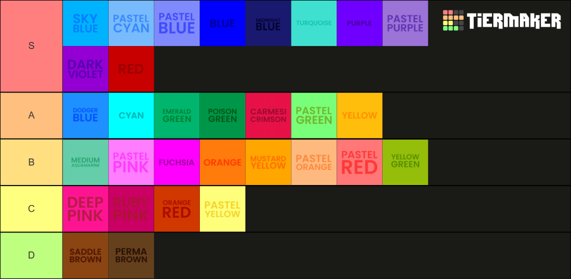 Ultimate Color Tier List (Community Rankings) - TierMaker