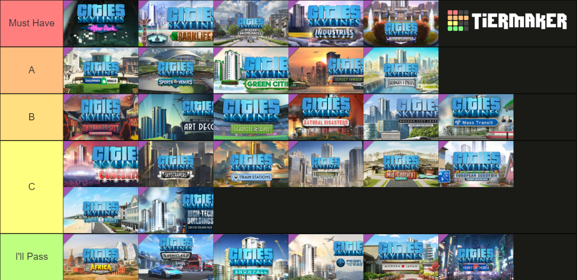 Cities: Skylines DLC Tier List (Community Rankings) - TierMaker