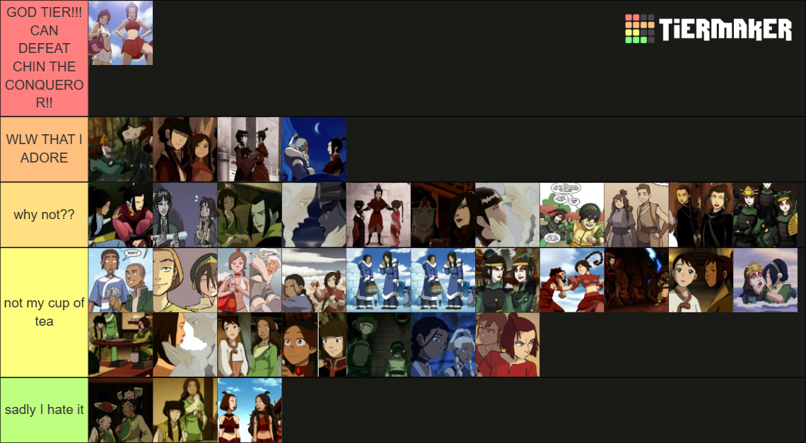 ATLA sapphic ships Tier List (Community Rankings) - TierMaker