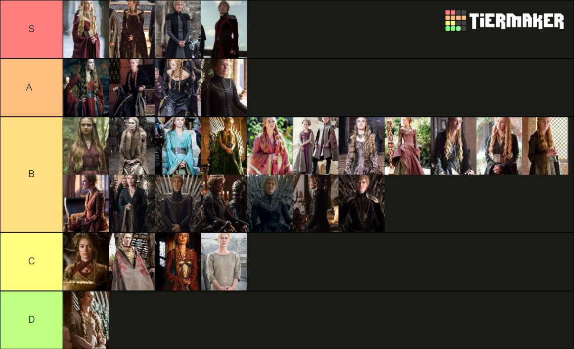 Game of Thrones Cersei Looks Tier List (Community Rankings) - TierMaker