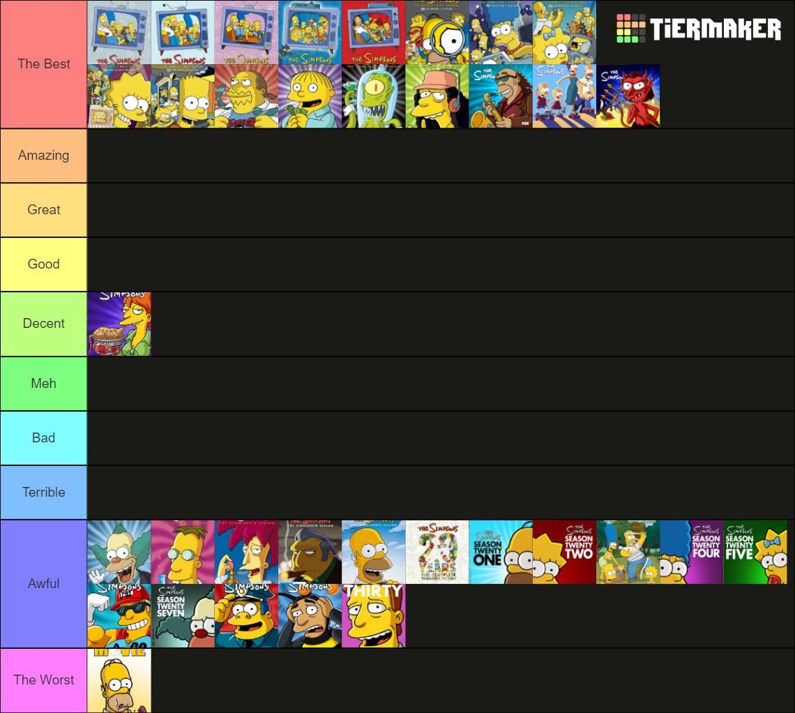 Every Simpsons Season Ranked (Seasons 1-35 & The Movie) Tier List ...