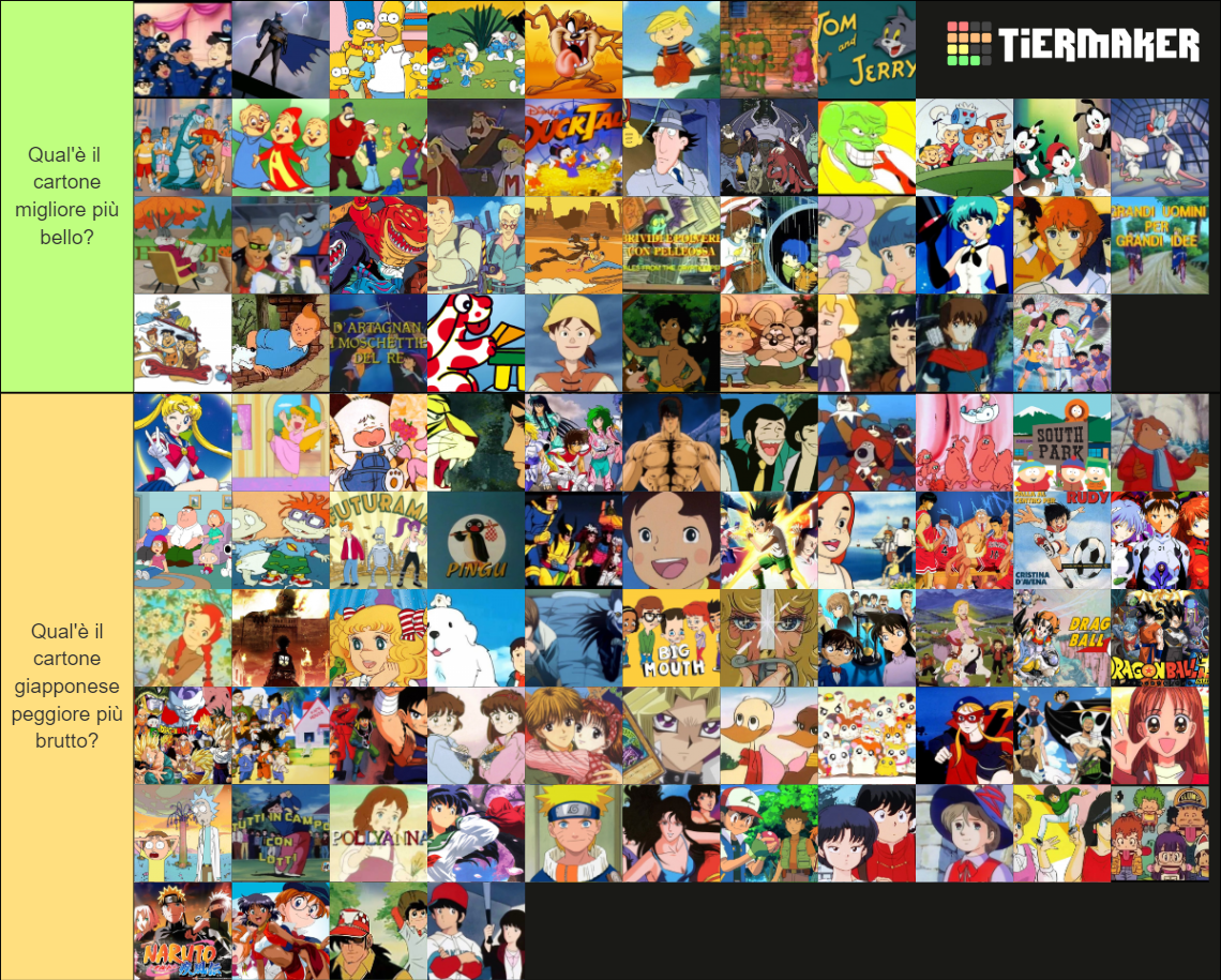 I 100 MIGLIORI CARTONI ANIMATI IN TV DI TUTTI I TEMPI Tier List ...