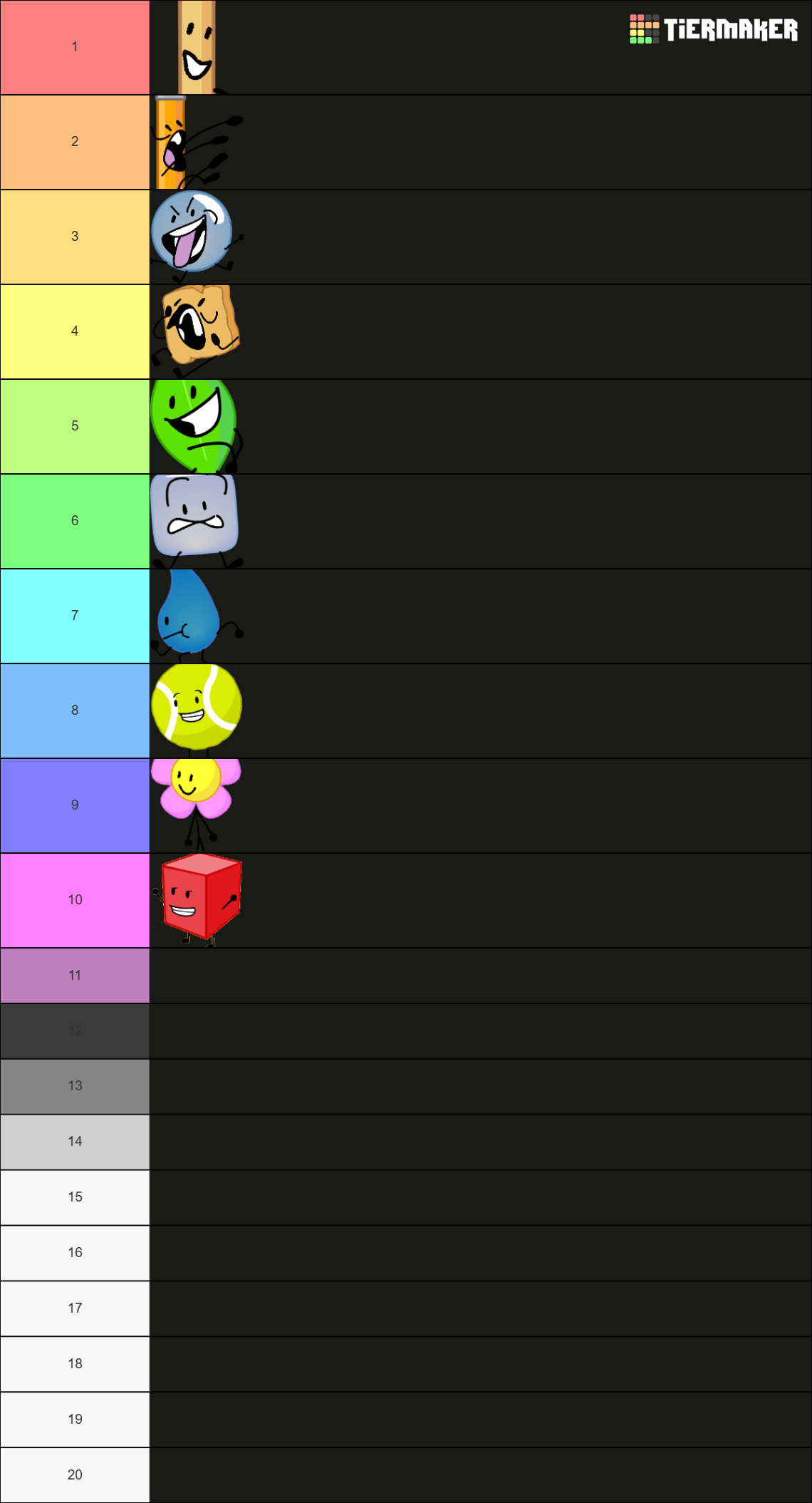BFDI (Season 1) Characters Tier List (Community Rankings) - TierMaker