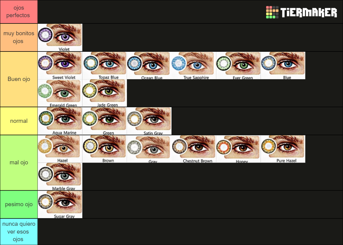 Eye Colour Tier List (Community Rankings) - TierMaker