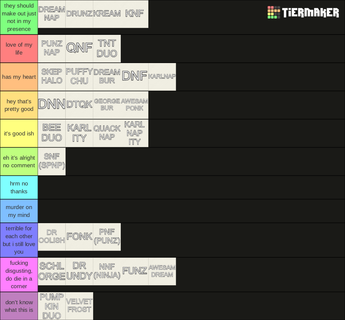 Dream SMP Ship Tier List (Community Rankings) - TierMaker