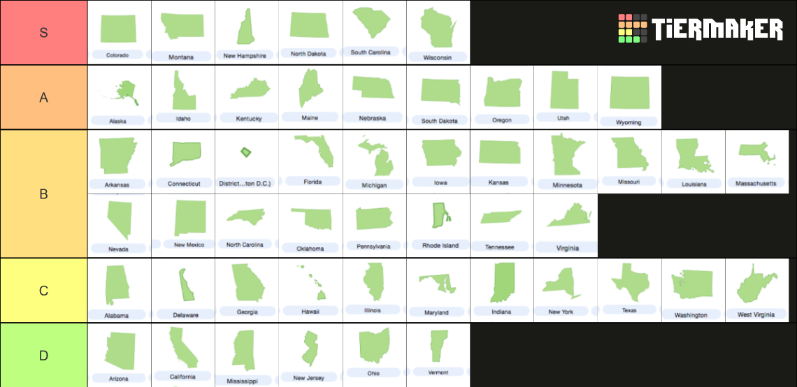 Best U.S. States Tier List (Community Rankings) - TierMaker