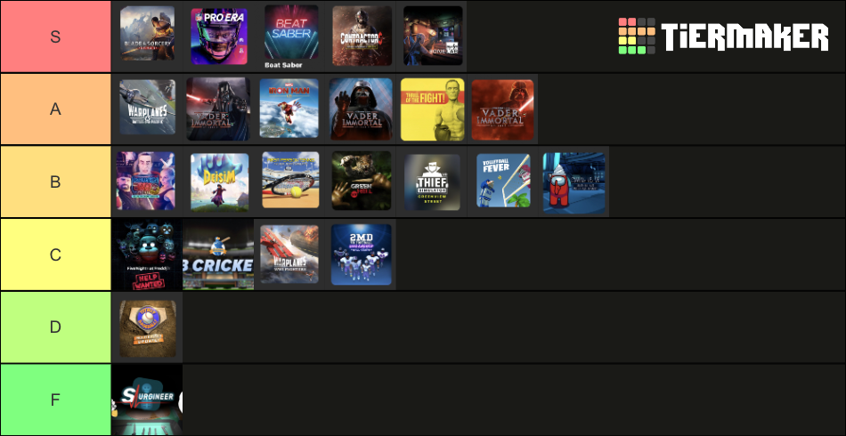 Oculus Games Ive Played Tier List (Community Rankings) - TierMaker