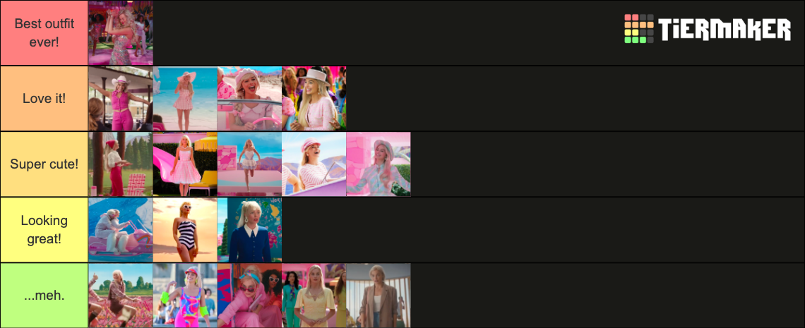 Barbie's Live Action Movie Outfits [UPDATED] Tier List (Community ...