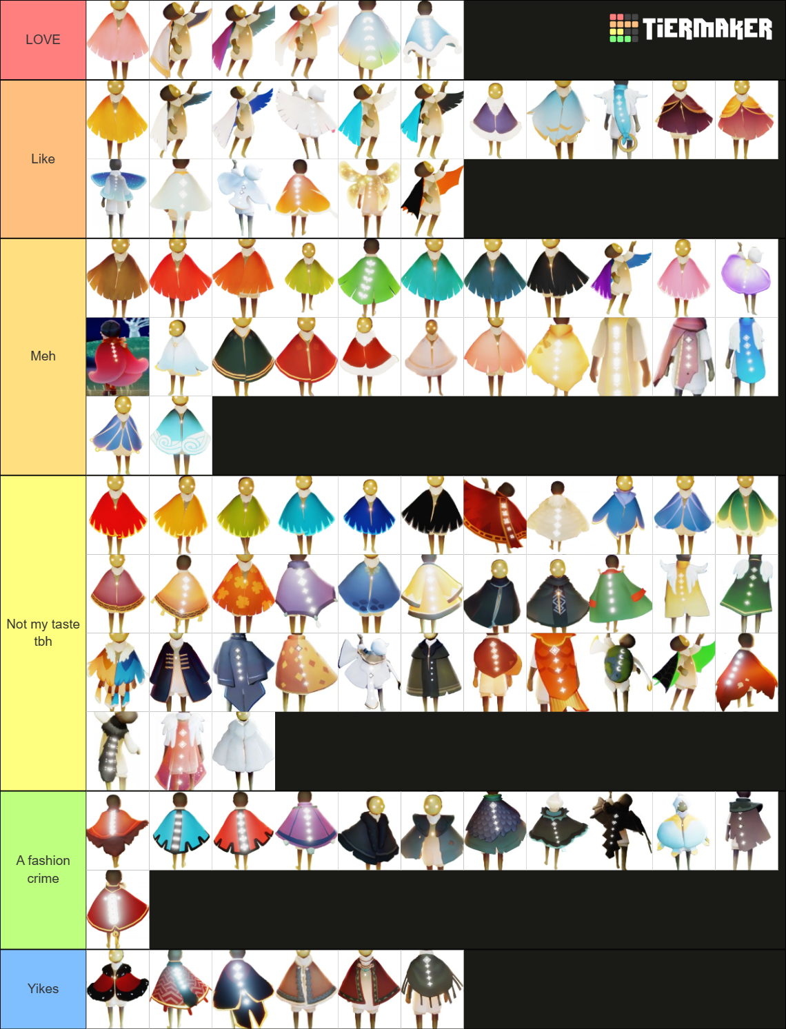 Sky:CotL all capes (updated Remembrance+tulip cape) Tier List ...