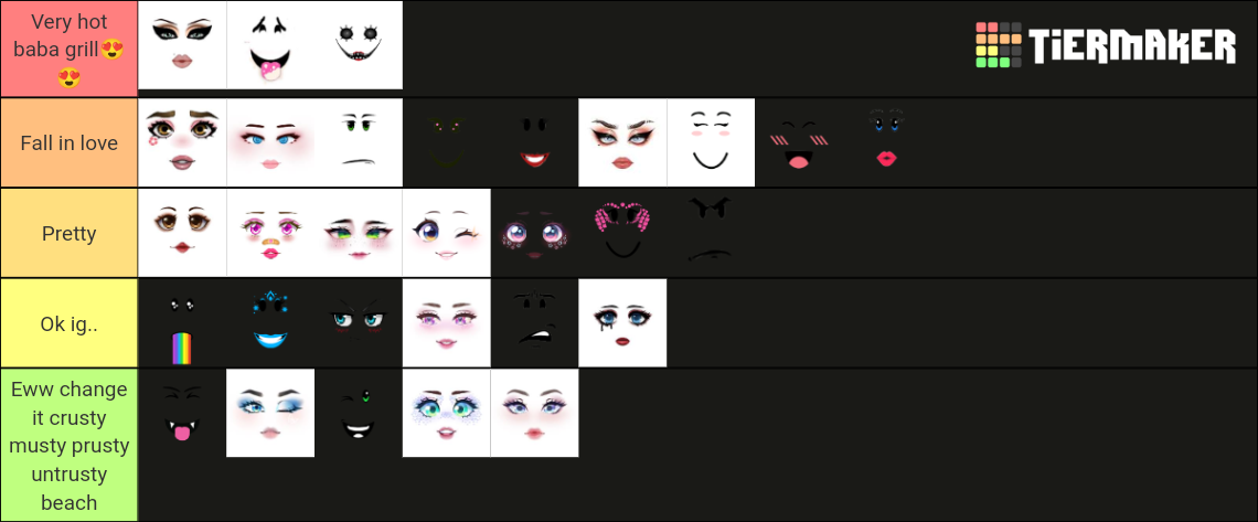 Roblox faces unciaunciatralala Tier List (Community Rankings) - TierMaker
