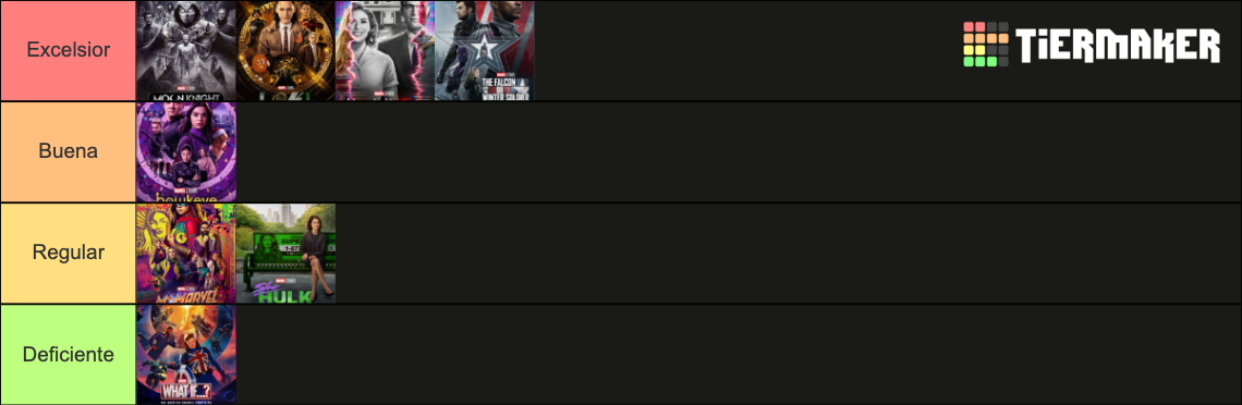 MCU Disney+ Shows (w/ She-Hulk) Tier List (Community Rankings) - TierMaker MCU Disney+ Shows (w/ She-Hulk) Tier List (Community Rankings) - TierMaker